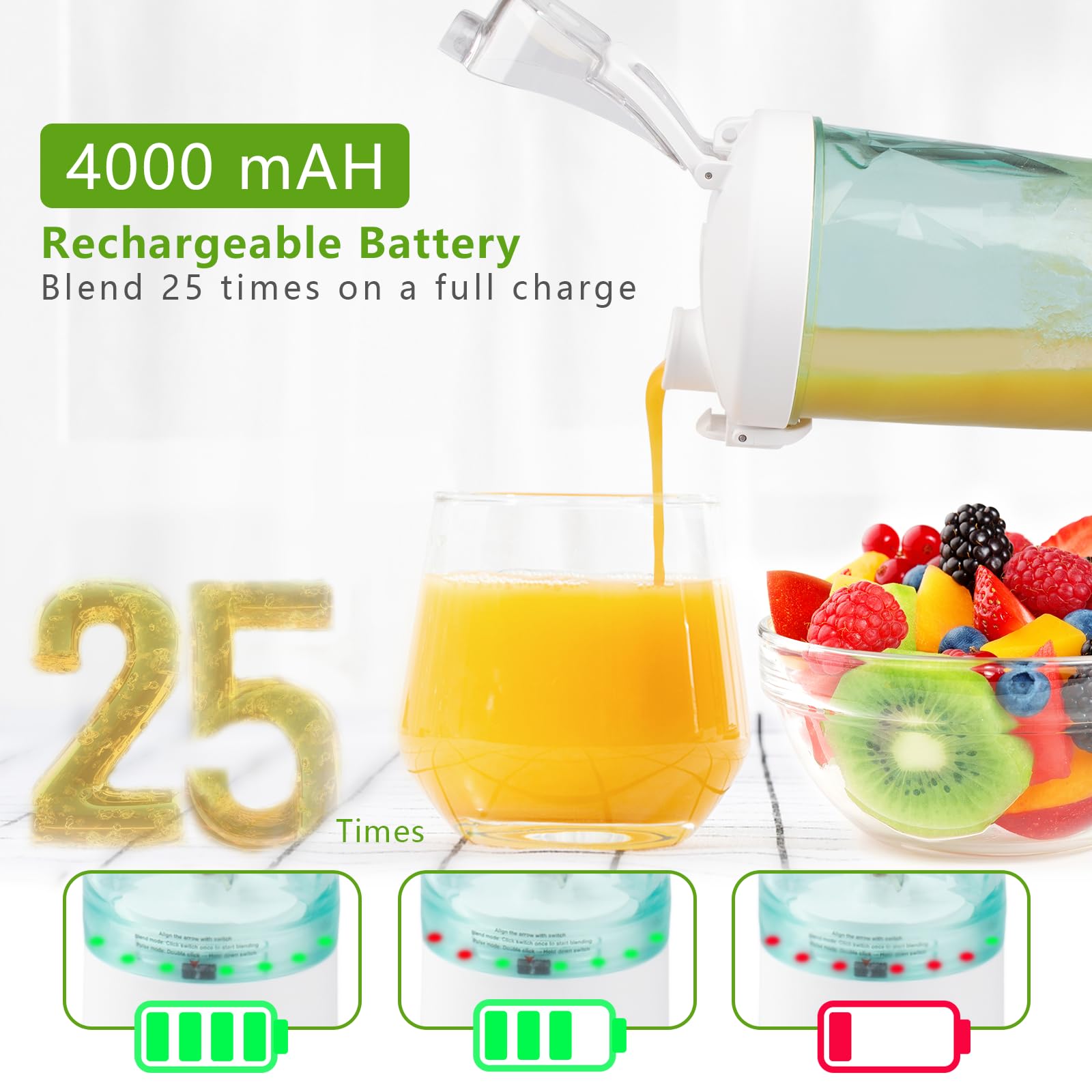 Akjbl Portable Blender, Personal Blender for Shakes and Smoothies Baby Food, 3.74*3.74*12.2In, White, ZZJ0718