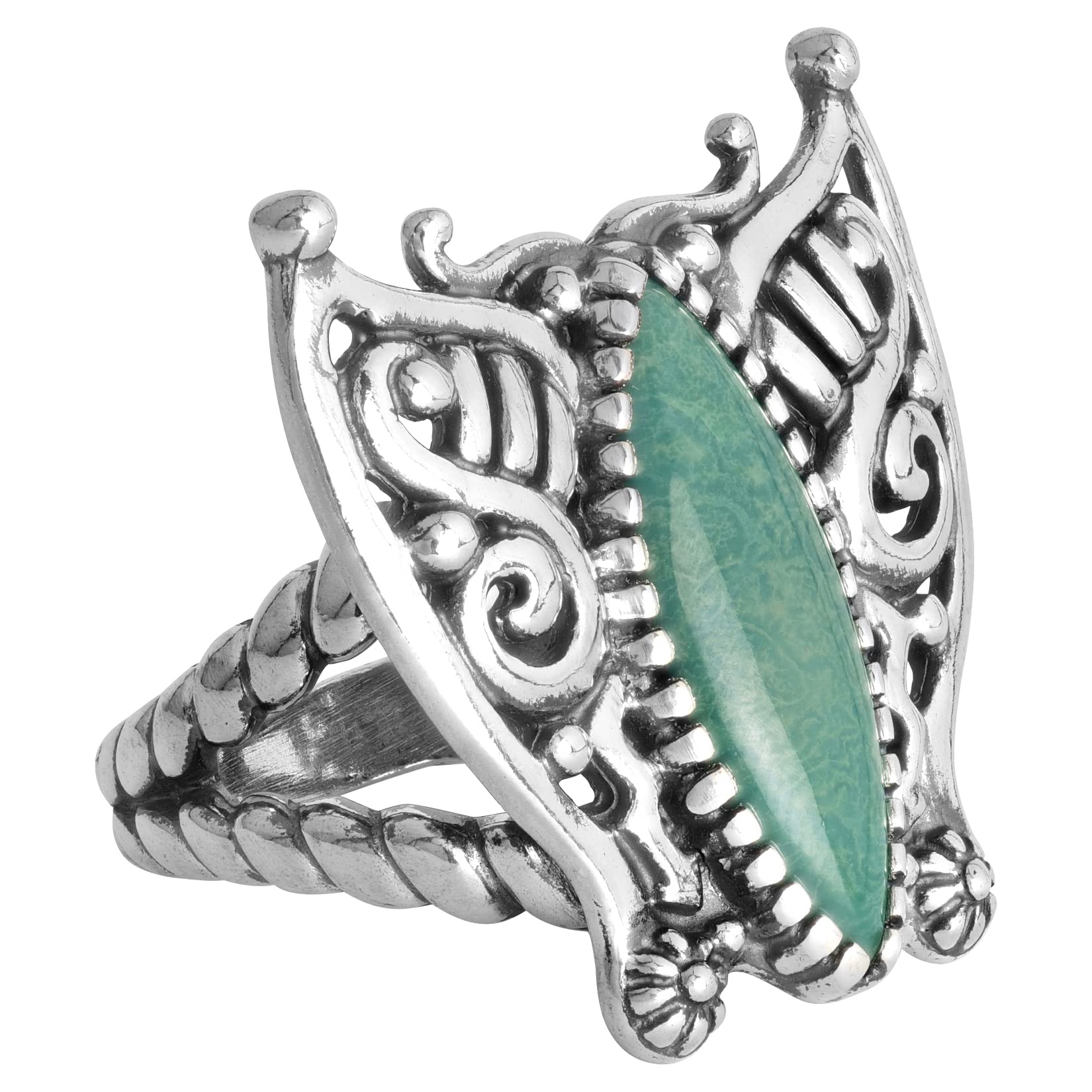 American West Sterling Silver Women's Ring Green Turquoise Gemstone Butterfly Design Size 8