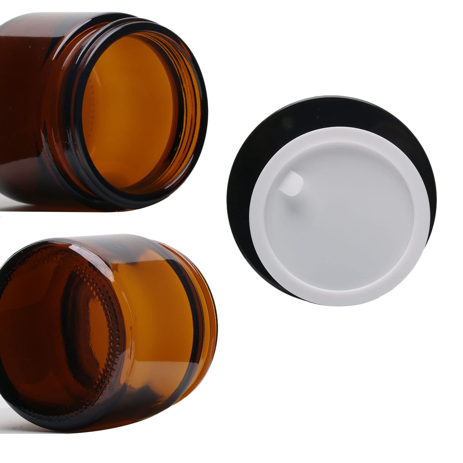 8Pack,1OZ Amber Round Glass bottle,Jars with 8 Lids, Empty Cosmetic Containers with Inner Liners,for Beauty Products, Cosmetic, Lotion, Powders,Cream Travel Home Container Storage (1 oz)