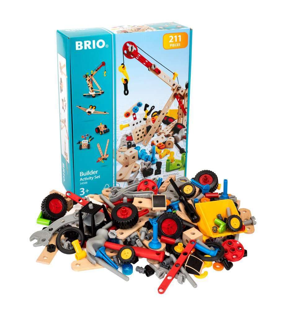 BRIO 34588 Builder Activity Set - 211 Piece STEM Toy with Wood and Plastic Pieces | Enhances Motor Skills | Fosters Creativity | Sustainable Materials | for Kids Ages 3 and Up (63458800)