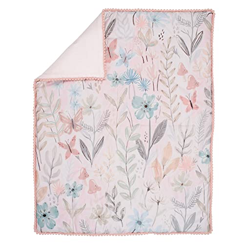 Lambs & Ivy Baby Blooms 3-Piece Pink Floral/Butterfly Baby Crib Bedding Set