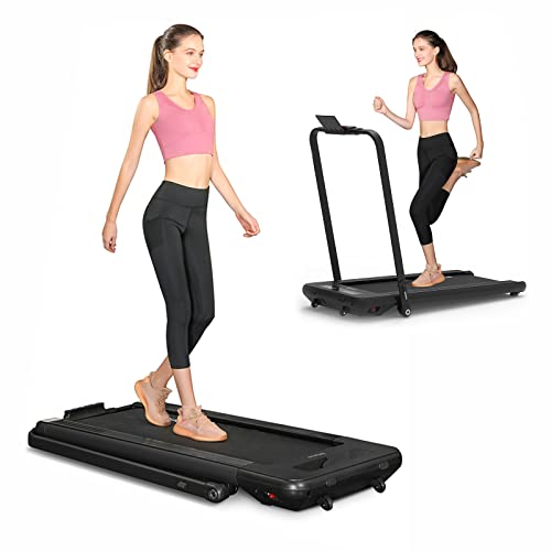 Bifanuo 2 in 1 Folding Treadmill, Smart Walking Running Machine with Bluetooth Audio Speakers, Installation-Freeļ¼Under Desk Treadmill for Home/Office Gym Cardio Fitnessļ¼Blackļ¼