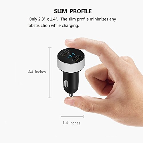 LIHAN Dual USB Car Charger,4.8A Output,Cigarette Lighter Voltage Meter Compatible with Apple iPhone,iPad,Samsung Galaxy,LG,Google Nexus,USB Charging Devices,Silver