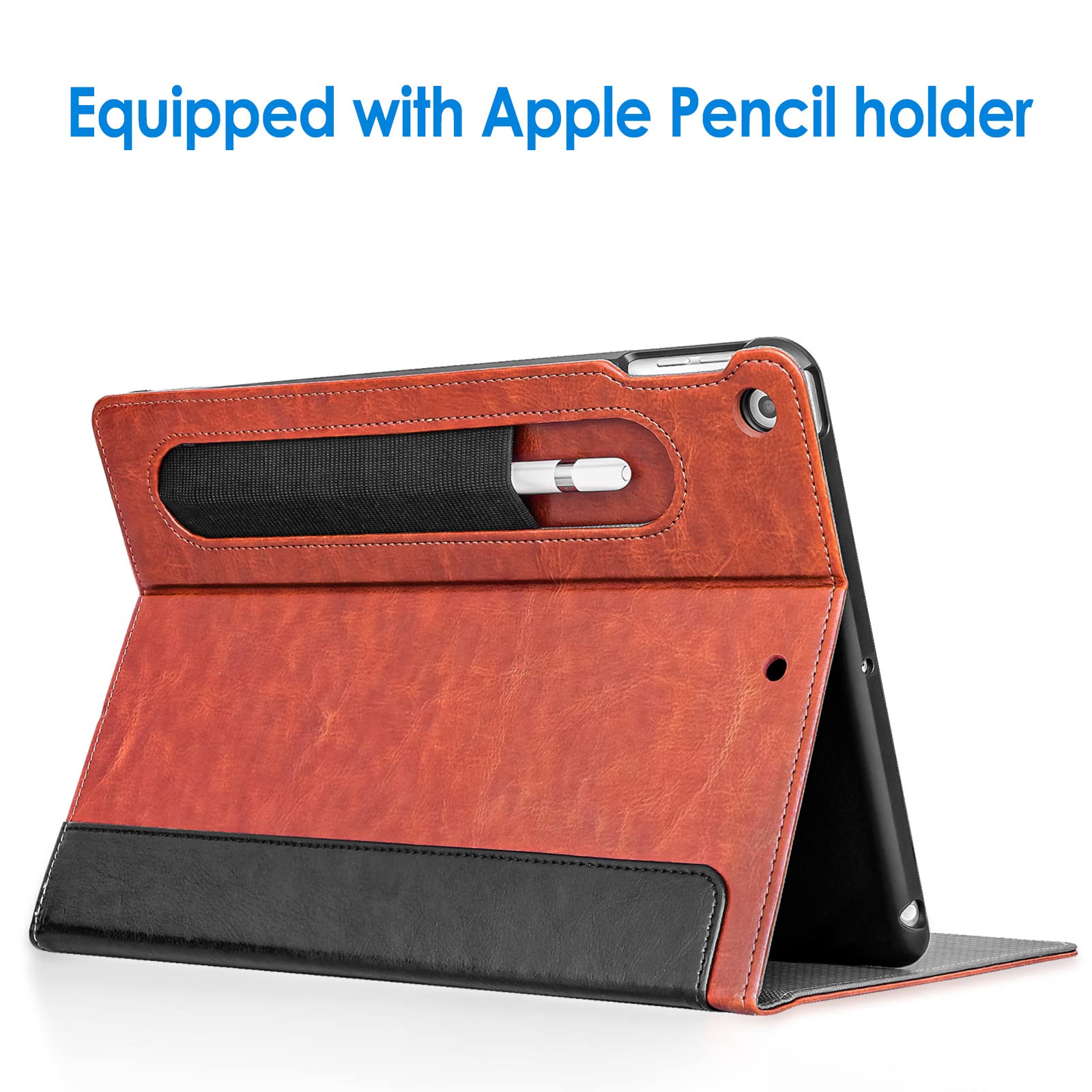 JETech Case for iPad 10.2-Inch, 9th/8th/7th Generation (2021/2020/2019) with Pencil Holder, Multi-Angle Stand Soft TPU Protective Cover Auto Wake/Sleep (Black/Brown)