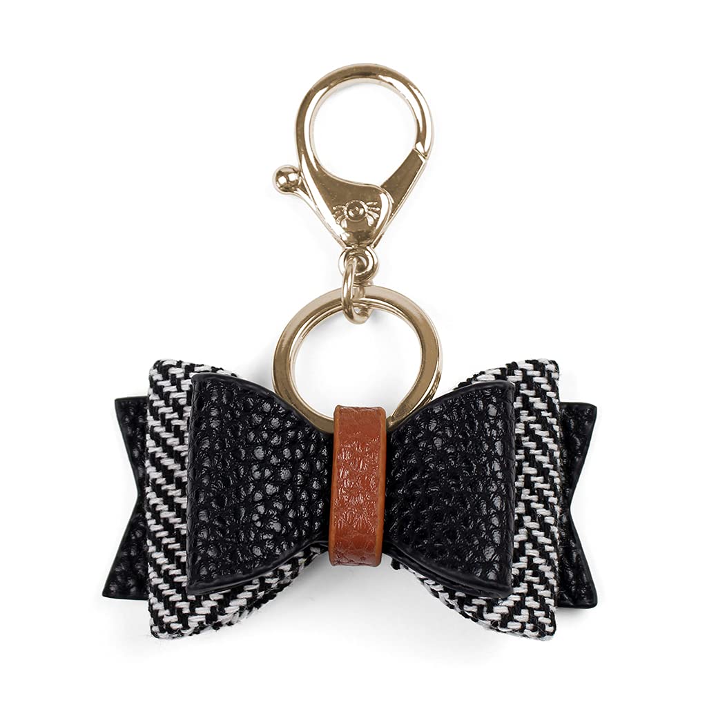 Itzy Ritzy Boss Bow Charm with Clasp - Cute Bow Bag Charm for Diaper Bags, Purses, Keychains & Wallets - Versatile & Stylish Vegan Leather Purse Charm (Black)