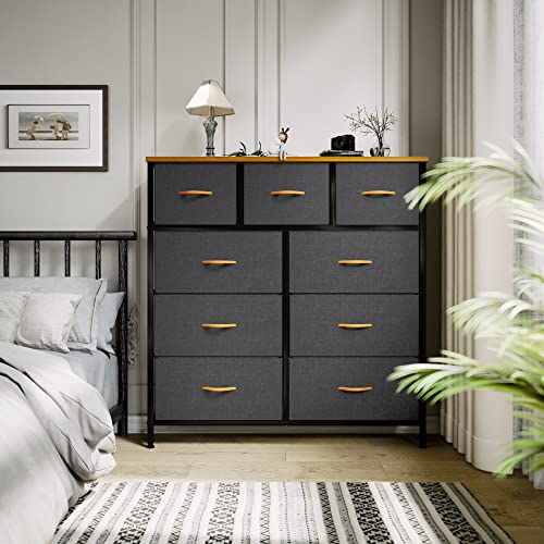 YITAHOME Dresser with 9 Drawers - Fabric Storage Tower (Dark Grey) & Storage Tower Unit with 2 Drawers - Dark Grey