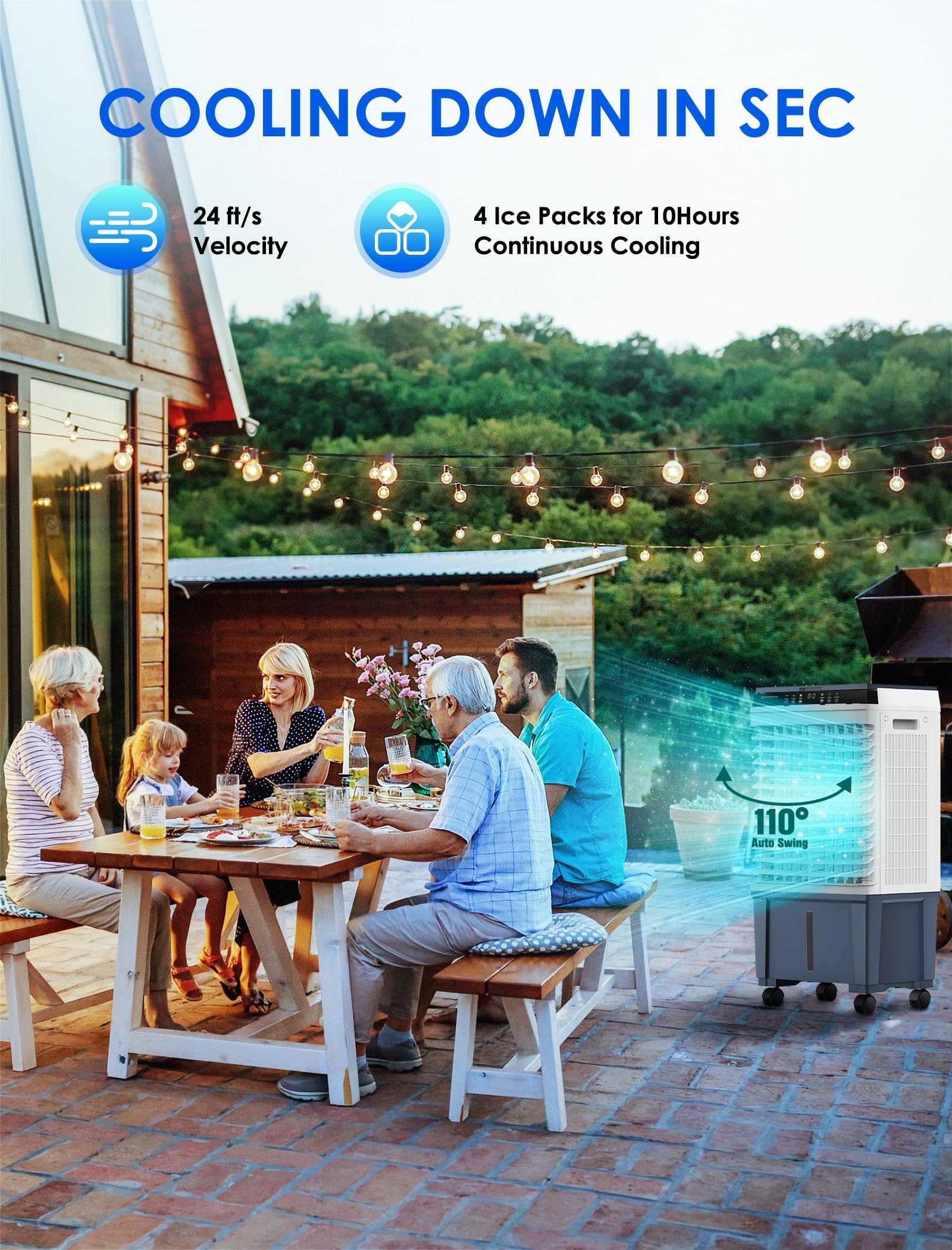 Air Choice Evaporative Air Cooler, 1800CFM Swamp Cooler with 12H Timer, Remote Control, 110° Oscillation & 5.3 Gal Water Tank, 4 Ice Packs, 3 Speeds, 3-in-1 Evaporative Cooler for Outdoor Indoor Use