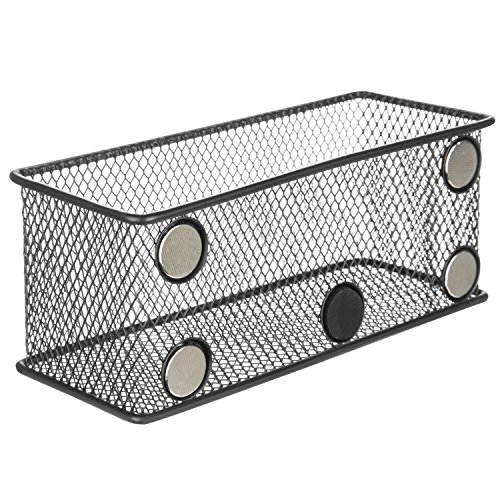 MyGift Matte Black Metal Magnetic Marker Holder for Whiteboard, Office Supplies and Accessory Storage Mesh Baskets for Fridge, Set of 6