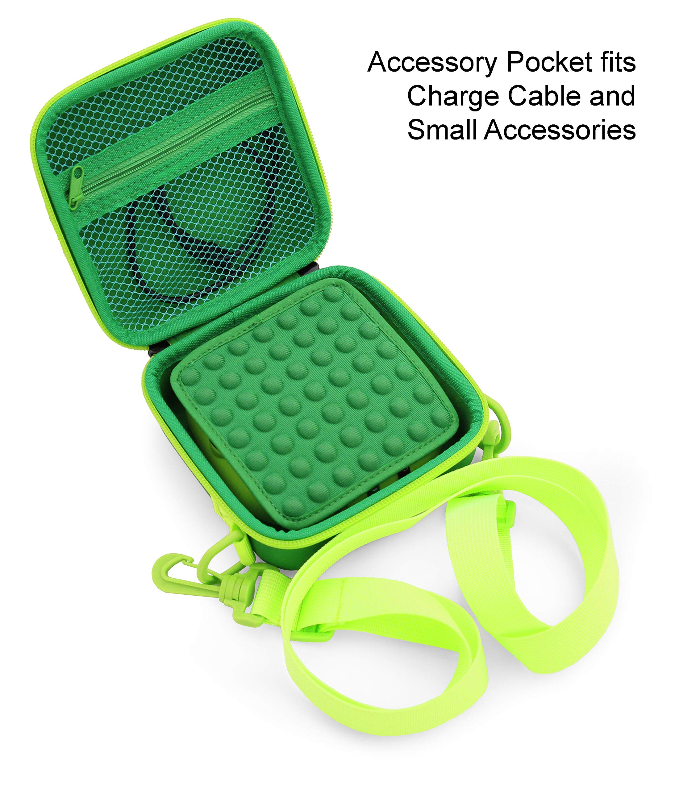 CASEMATIX Green Toy Box Travel Case Compatible with Leapfrog Rockit Twist Handheld Learning Game System - Includes Adjustable Shoulder Strap, Accessory Storage and Rubber Frog Keychain - CASE ONLY