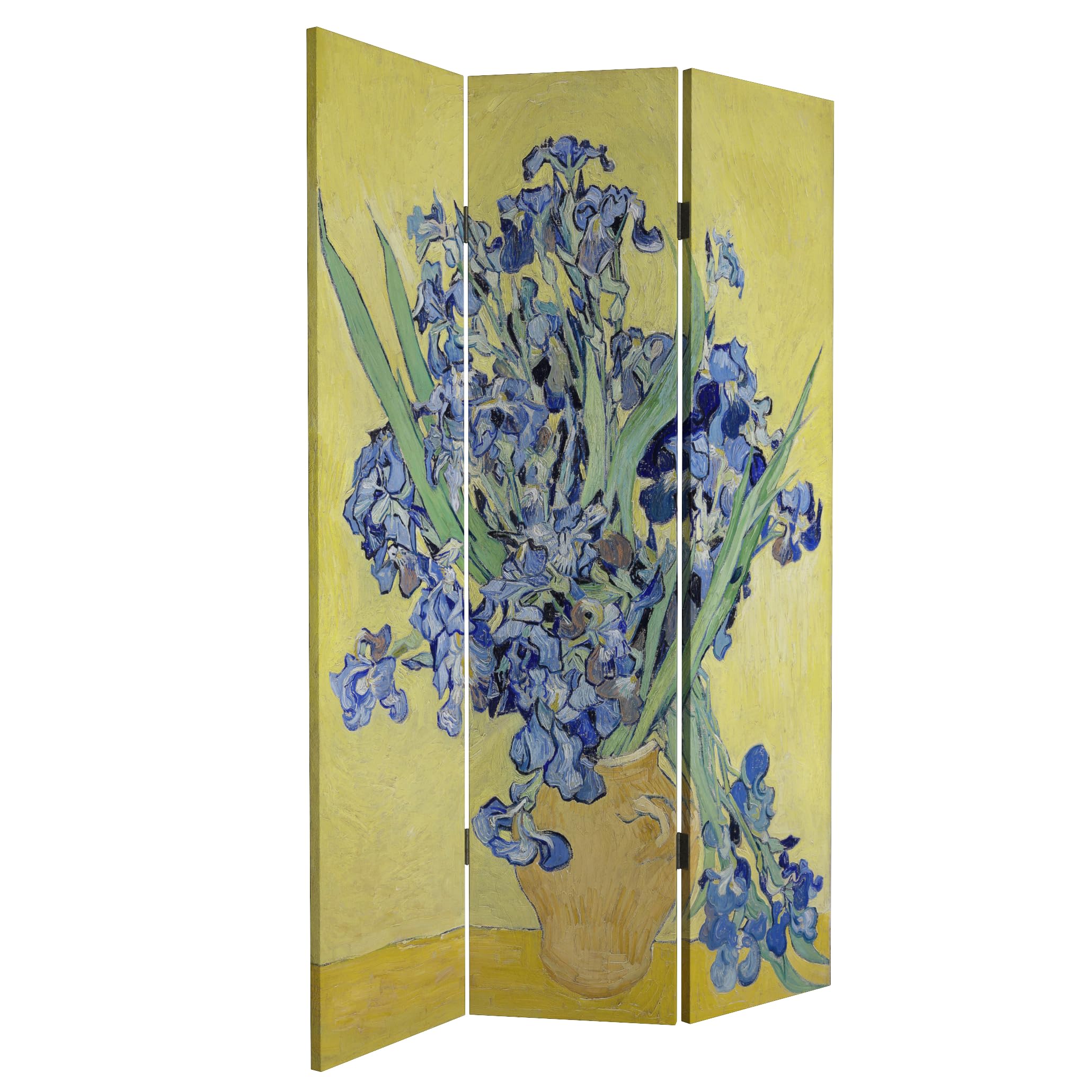 ARSTRIA 3-Panel Folding Room Divider Privacy Screen Van Gogh's Vase with Irises Against a Yellow Background Painting Canvas Foldable Portable Room Separating Divider Partition Freestanding 71'' H