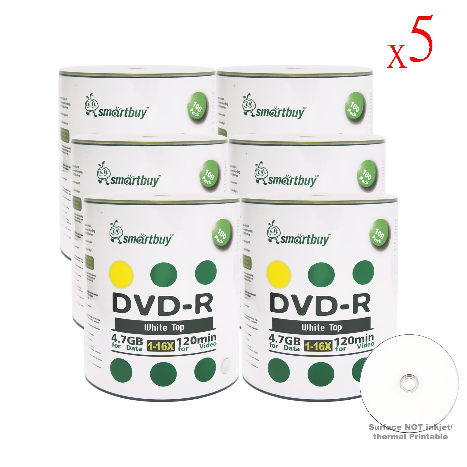 Smart Buy 3000 Pack DVD-R 4.7gb 16x White Top Blank Data Video Movie Record Disc, 3000 Disc 3000pk