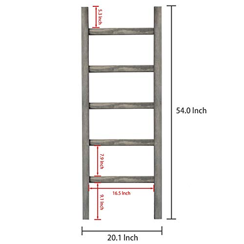 MyGift Rustic Gray Wood Farmahouse Blanket Ladder with 5 Rungs, Decorative Wall Leaning Bathroom Towel Ladder Rack