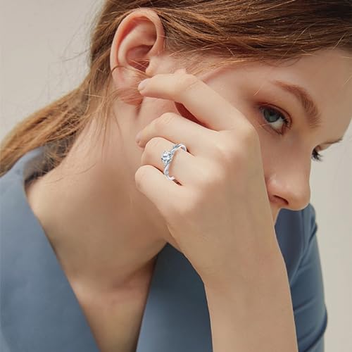 Aihpos Classic Round Engagement Rings for Women Platinum Plated Silver, 1-1/5 Carat (ctw) Moissanite Engagement Rings Wedding Anniversary Rings Size 5-9 (6)