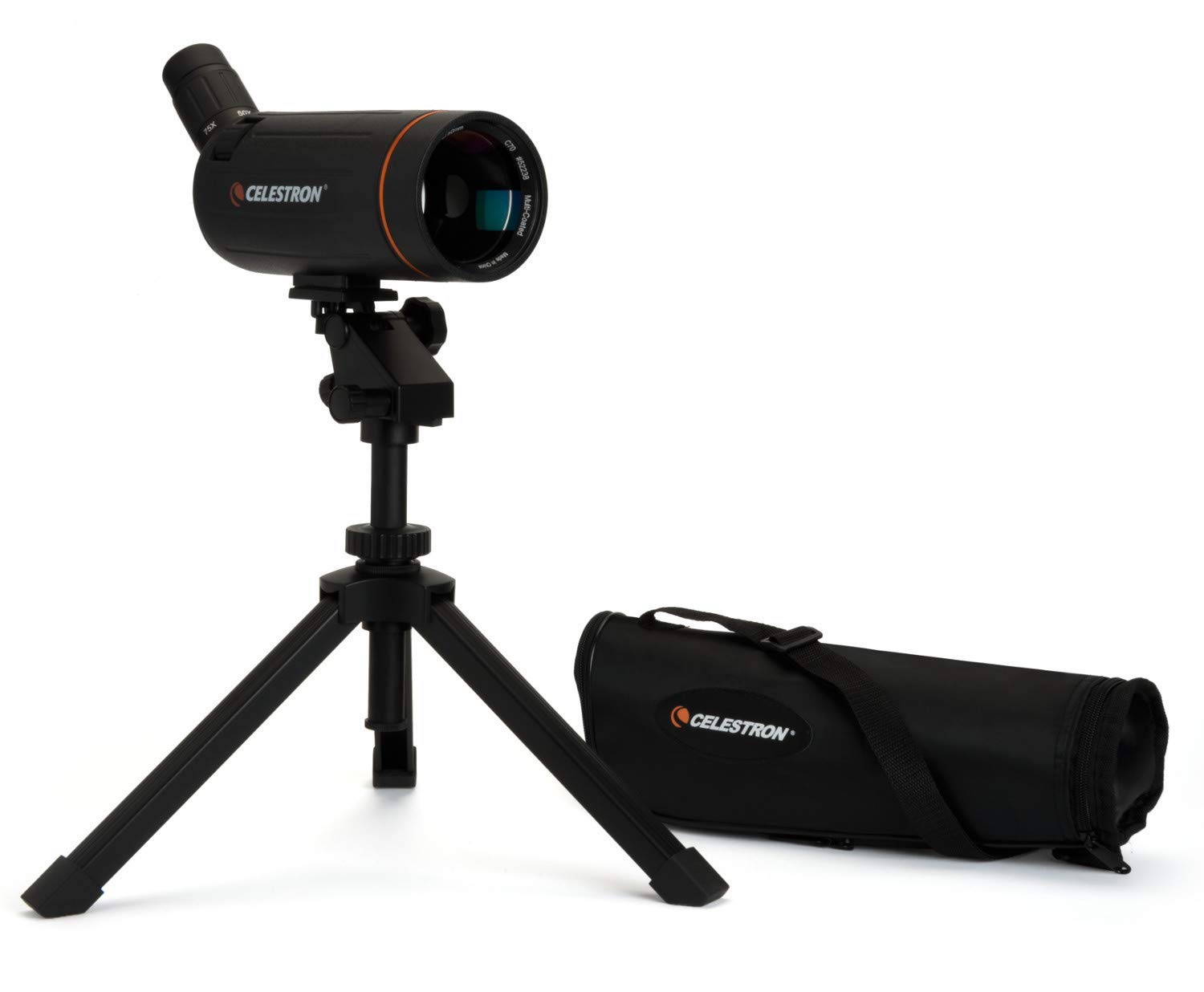 Celestron – Mini MAK 70mm Angled Spotting Scope – Maksutov Spotting Scope – Great for Long Range Viewing – 25–75x Zoom Eyepiece – Multi-Coated Optics – Rubber Armored – Tabletop Tripod Included,Black