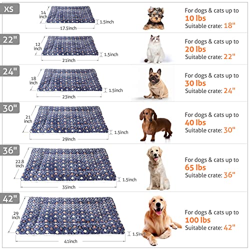 Mora Pets Ultra Soft Pet Bed Washable Dog Bed Crate Mat for Large Medium Small Dogs Reversible Fleece Dog Crate Kennel Pad Cat Pet Bed Liner 23 x 18 inch Dark Blue