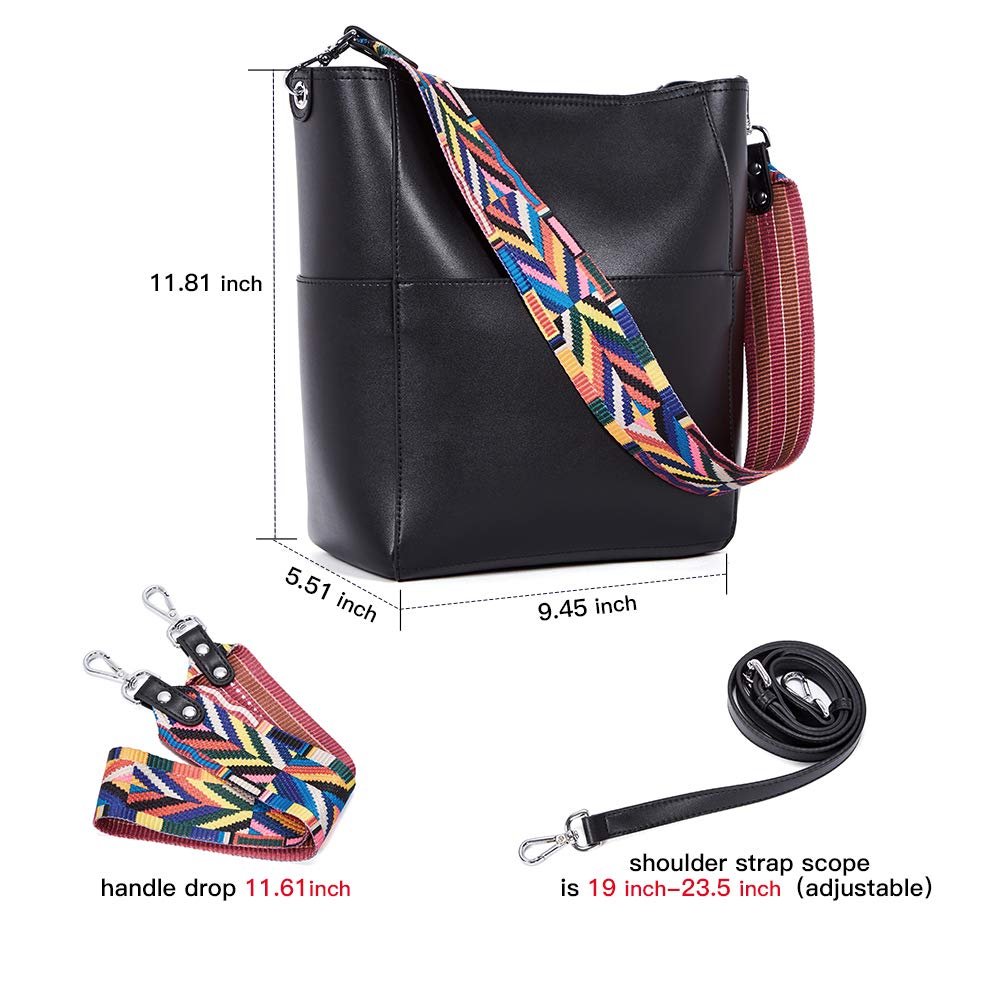 BROMEN Hobo Bags for Women Leather Handbags Designer Shoulder Bucket Crossbody Purse Black