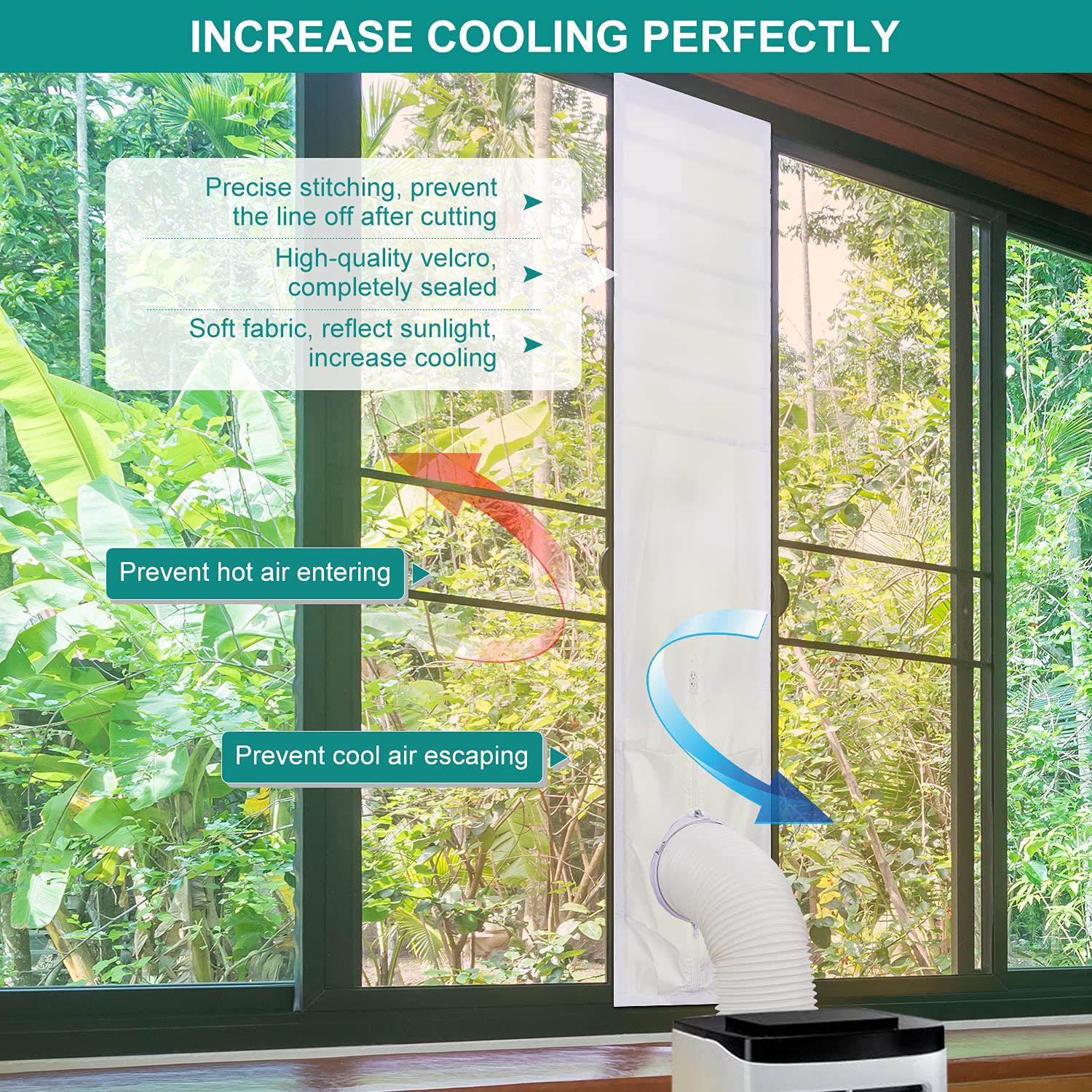 Brosyda Portable AC Window Kit, Air Conditioner Window Vent Kit, 9.8"(W) x 40"~63"(L) Adjustable,Waterproof No Drilling, Easy to Install Window Seal for Portable AC Unit