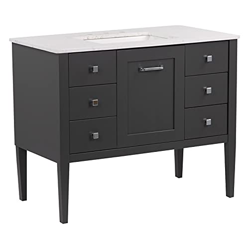 Spring Mill Cabinets Fordwin Bathroom Vanity with 1-Door Cabinet, 6 Drawers, Countertop with Undermount Sink, 43" W x 22" D 35.1" H, Shale Gray/Pulsar Top