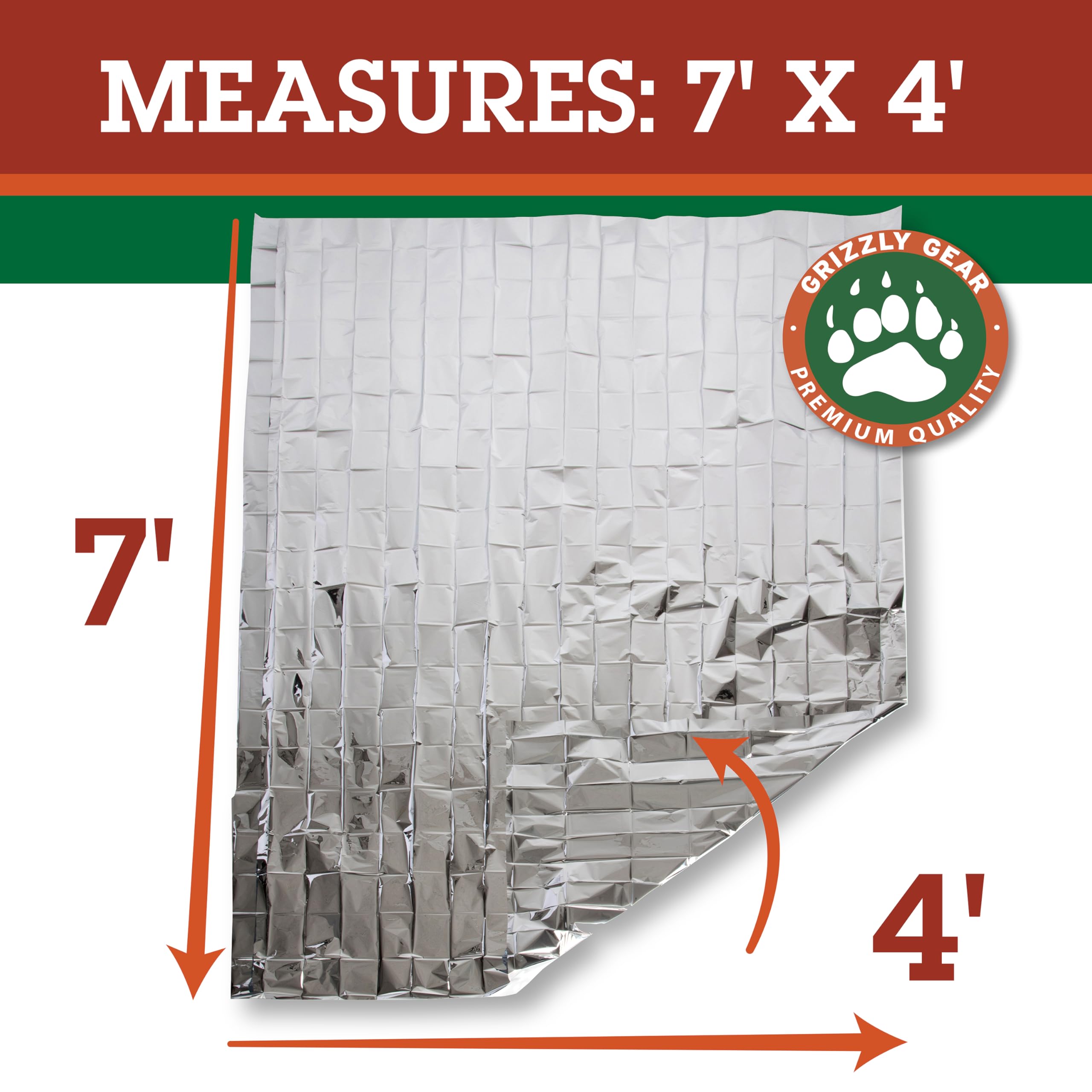 Grizzly Gear Emergency Mylar Thermal Blankets (10 Pack) Survival Kit Camping Space Blanket - Perfect for Hiking, Outdoors, Marathon Runs or First Aid Set- Bug Out Bag Essential - Keep Heat Insulated