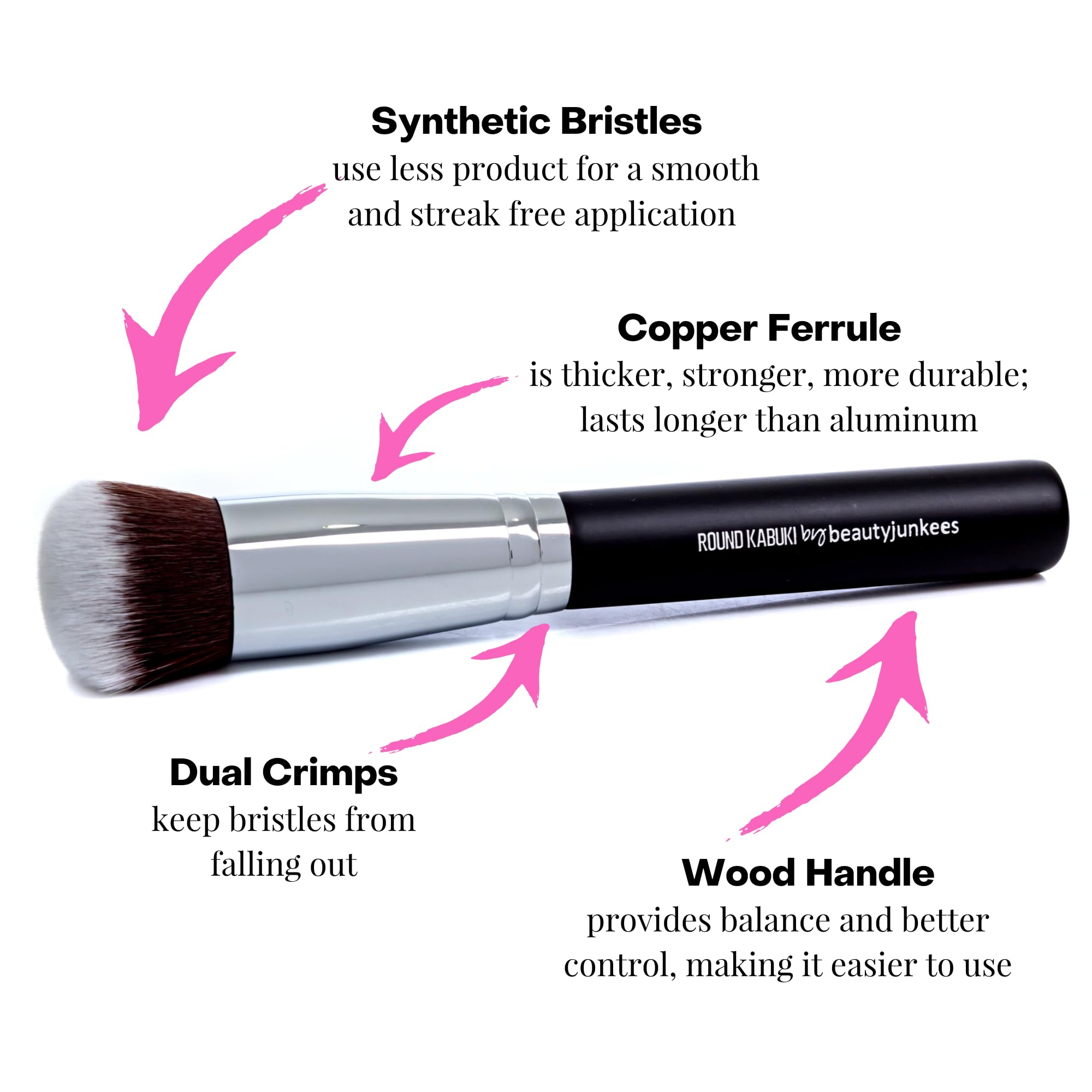 Mineral Powder Foundation Makeup Brush: Round Top Kabuki, Soft Dense Synthetic Bristles for Applying Loose Compact Pressed Translucent Minerals, Setting, Finishing, Buffing Liquid, Cream, Cruelty Free