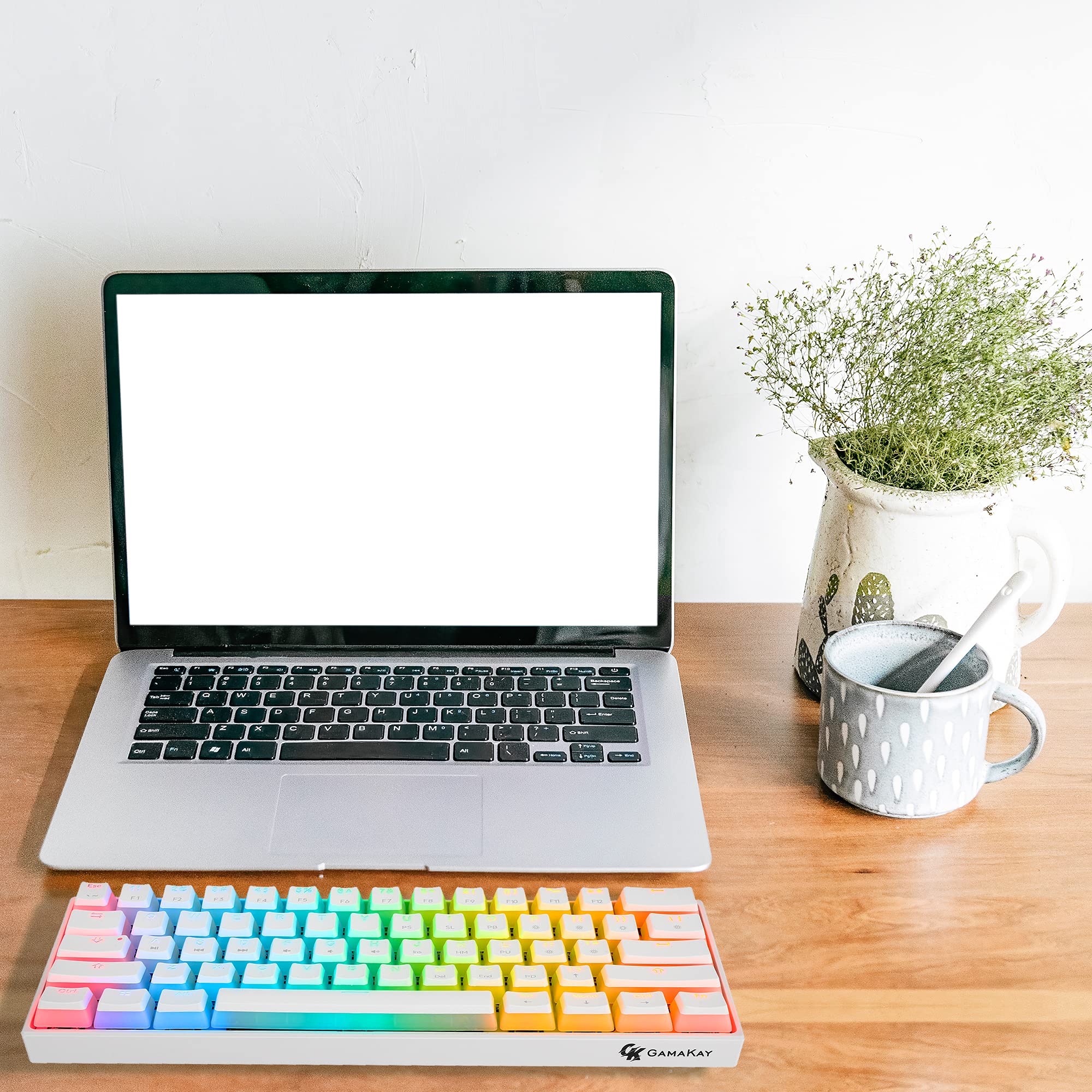 GK GAMAKAY MK61 RGB Pudding Keyboard, 61 Keys Gateron Optical Switch PBT Pudding Keycaps, Hot Swap Backlit Ultra-Compact Wired Gaming Keyboard for Windows Mac PC Gamers (Yellow Switch V2, White)