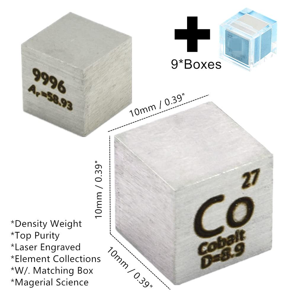9 Density Cubes for Chemistry Study 0.39" Metal Cube with Density Weight for Periodic Table Collection and Education Co Cr Mo Nb Pb Zr W Y Pb
