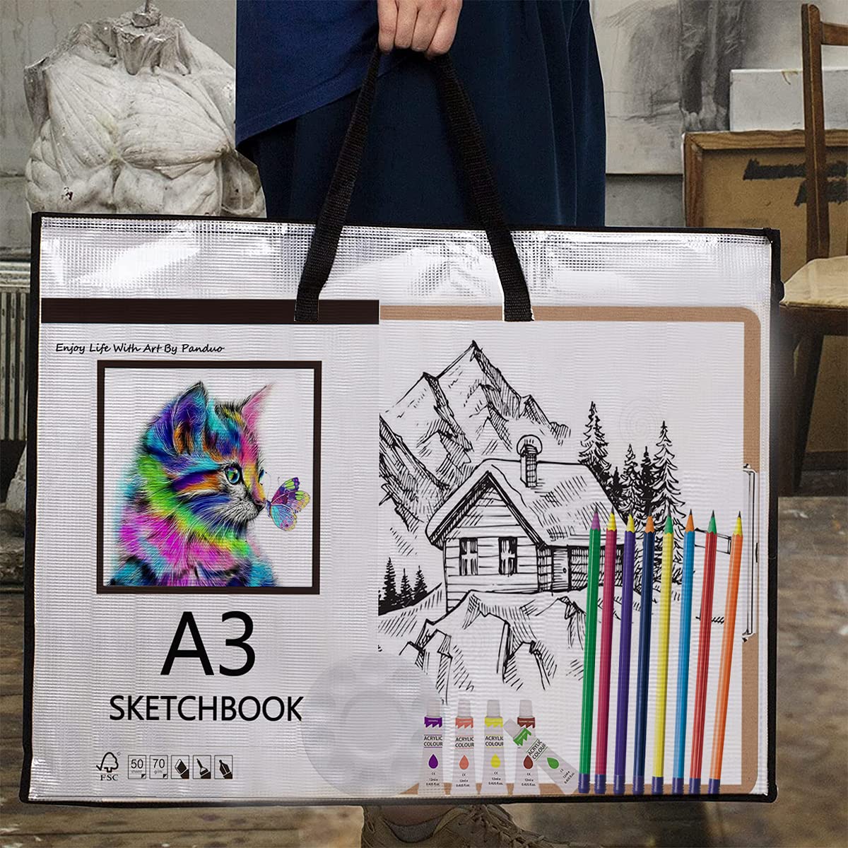 Art Portfolio Bag 19 x 25 inch, Large Poster Storage Bag with Handle and Zipper Portfolio Folder for Artworks, Charts and Teaching Classroom Organization (3 pack)