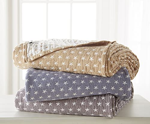 Sterling Creek Dawson Star Muslin Throw Blanket Three Layers Lightweight Breathable Cotton Gauzy Blanket for Adults, All Season (Throw, Gray)