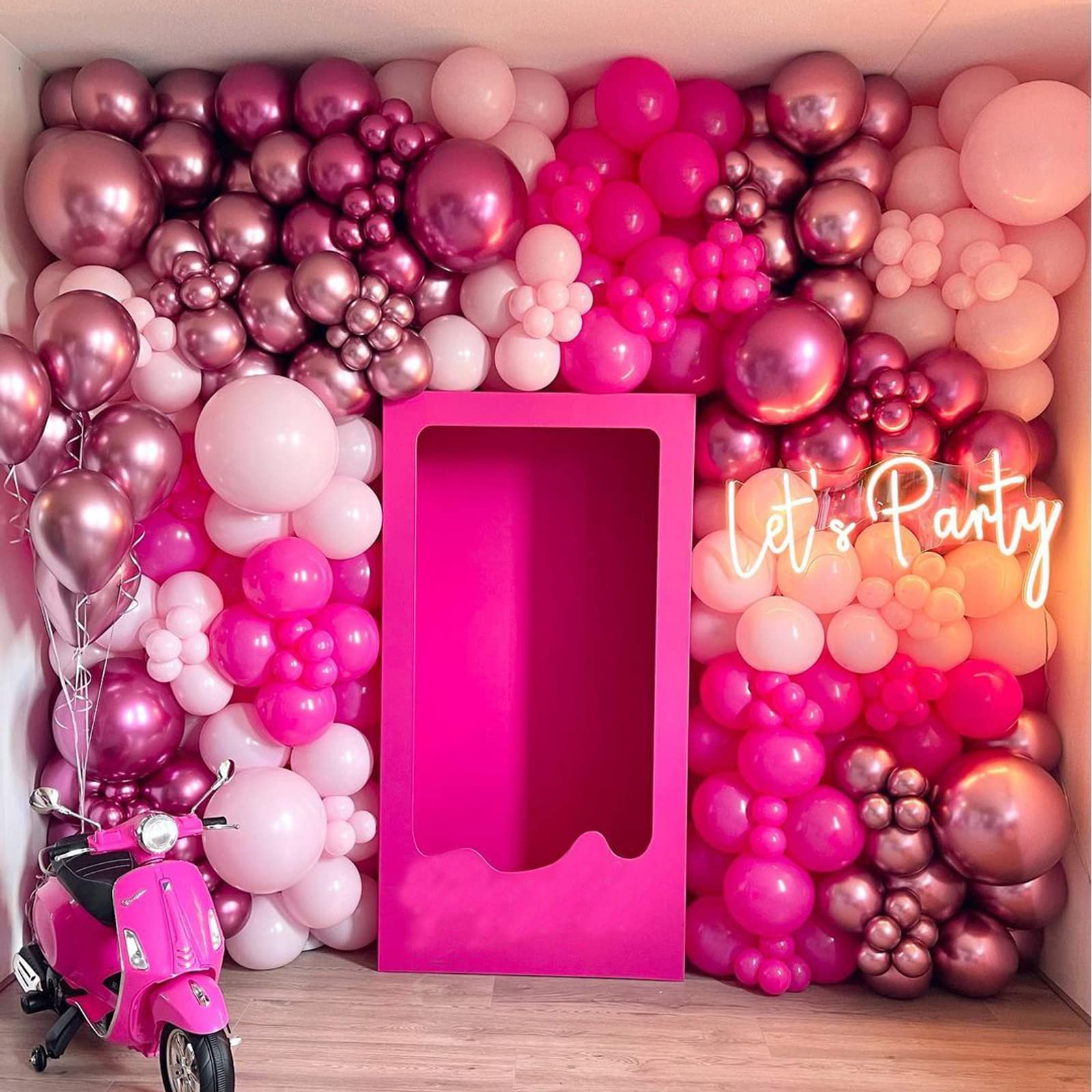 Chamrrille 203PCS Rose Pink Balloon Garland Kit, Metallic Pink & Magenta & Pastel Pink & Hot Pink Balloons for Wedding, Princess Theme Birthday, Bridal Shower Decorations