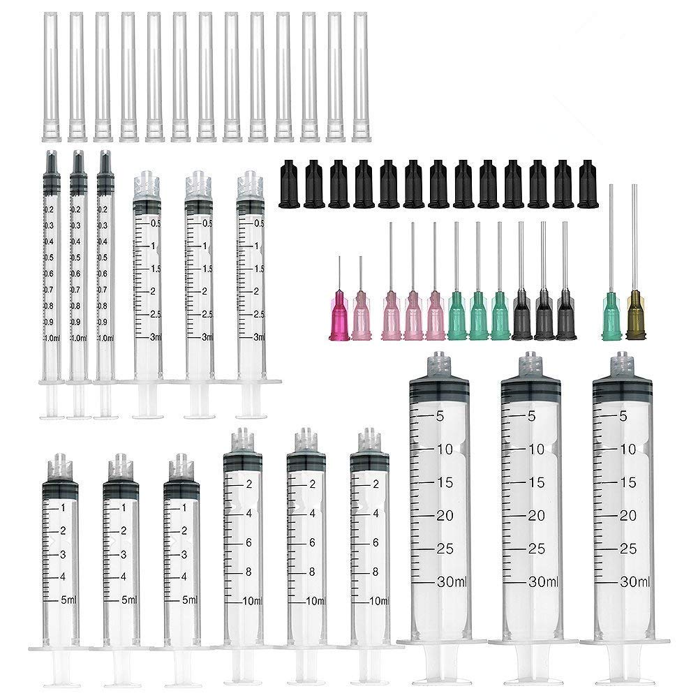 Syringe 13 Pack with needle- 30ml,10ml,5ml,3ml,1ml Syringes with Blunt Tip Needles and Storage Caps Great for Refilling and Measuring E-Liquids, E-cigs, E-juice, Wood Glue, Glues, Adhesives, Light Oil