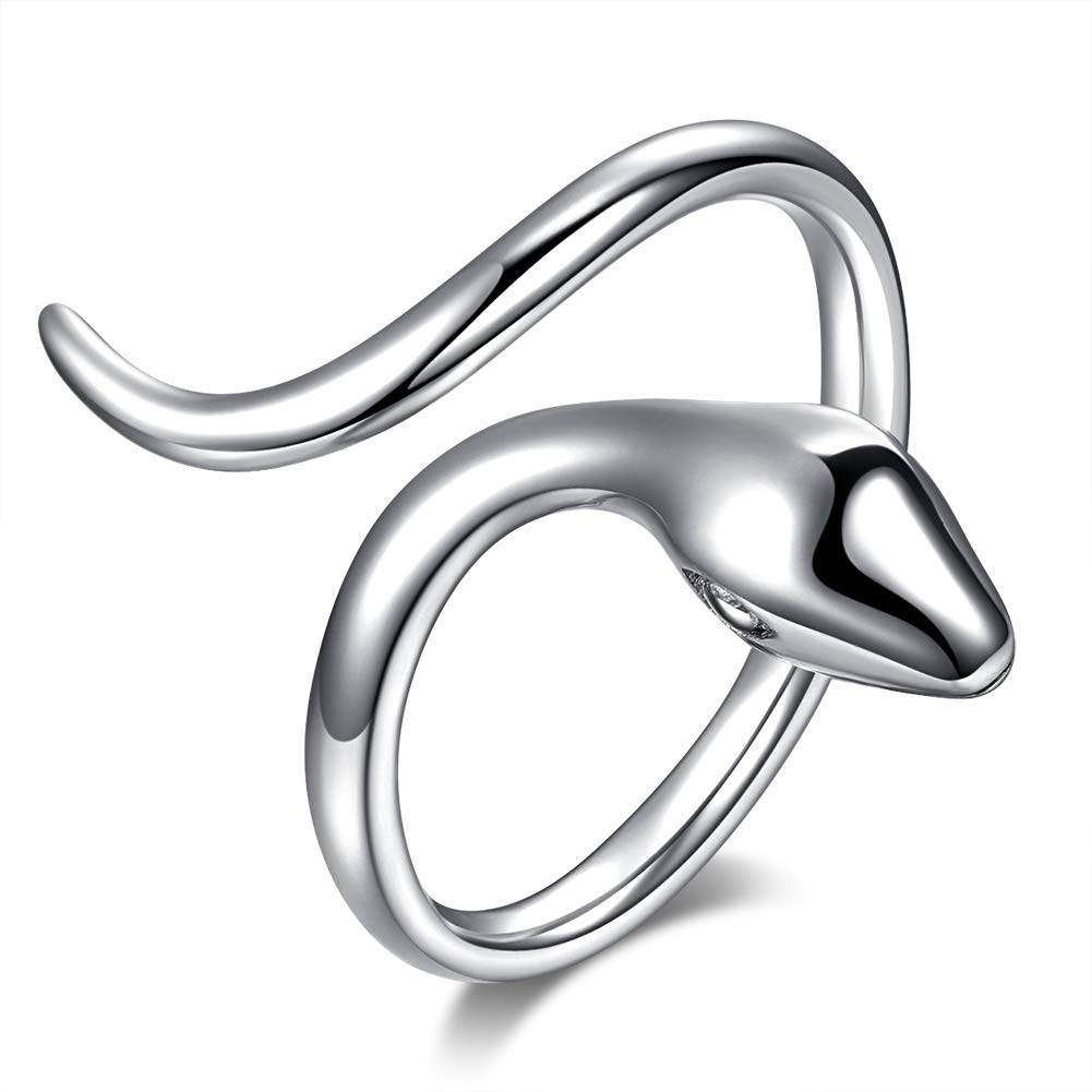 Angol Sterling Silver Adjustable Snake Cool Rings 925 Silver Minimalist Slytherin Snake Animal Statement Stacking Finger Ring for Women Teens with Gift Box