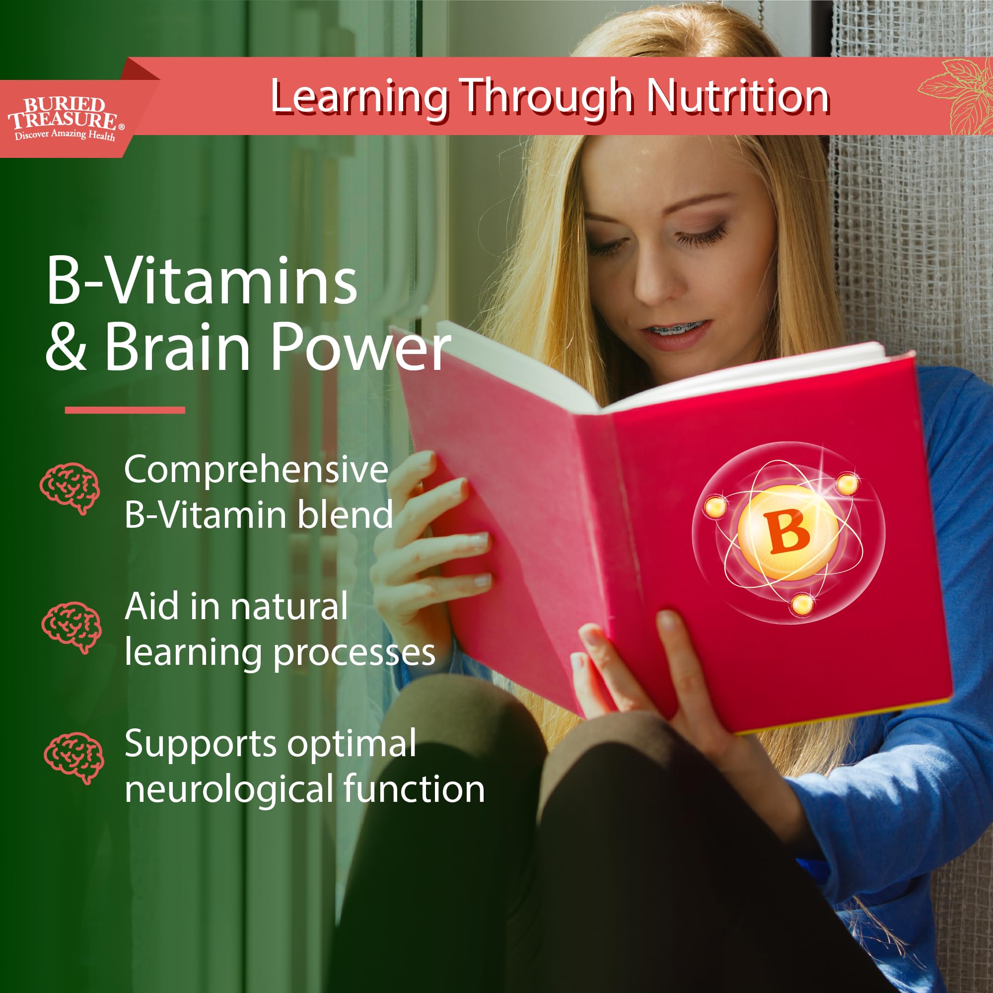 Buried Treasure - Added Attention - Children's Learning Support with GABA DHA Vitamin B and Herbal Blend - Aid Healthy Brain Functions - Improved Short-Term Auditory Memory Focus & Behavior 16.54 oz