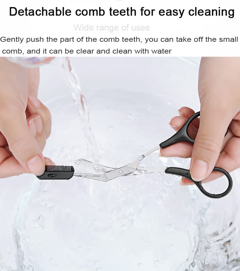 Erioctry Professional Precision Trimmer Eyebrow Scissors Remover Beauty Tool with Comb and Non Slip Finger Grips Black Silver Tone for Men