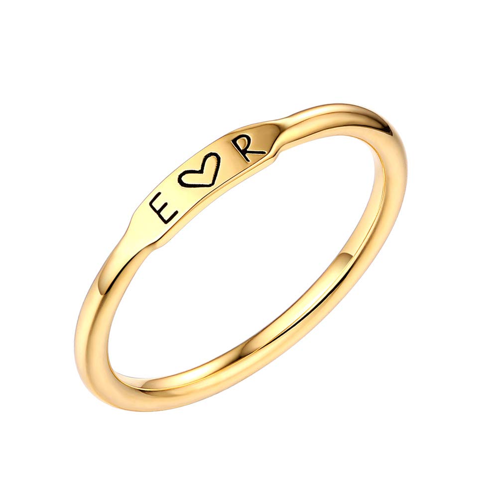 AILIN Stackable Name Ring Personalized 925 Sterling Silver/Brass Gold/Rose Gold Color Custom Heart Symbol Year Initial Letter Rings Gifts For Women Girlfriend