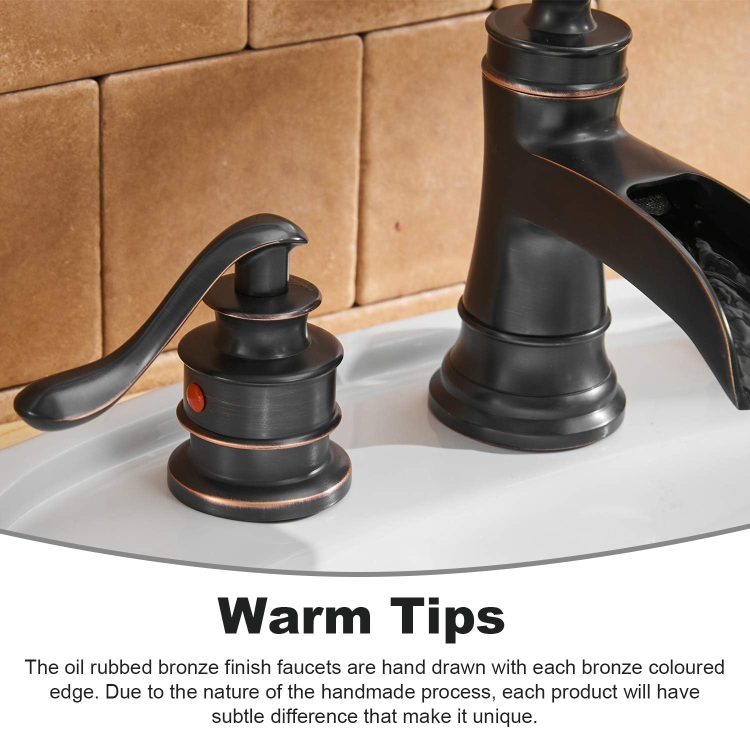 BWE 3 Hole Widespread Bathroom Faucet 8β Oil Rubbed Bronze Farmhouse Waterfall Pop Up Drain Stopper Assembly with Overflow and Supply Line Lead-Free Two Handle Bath Lavatory Sink ORB Mixer Tap