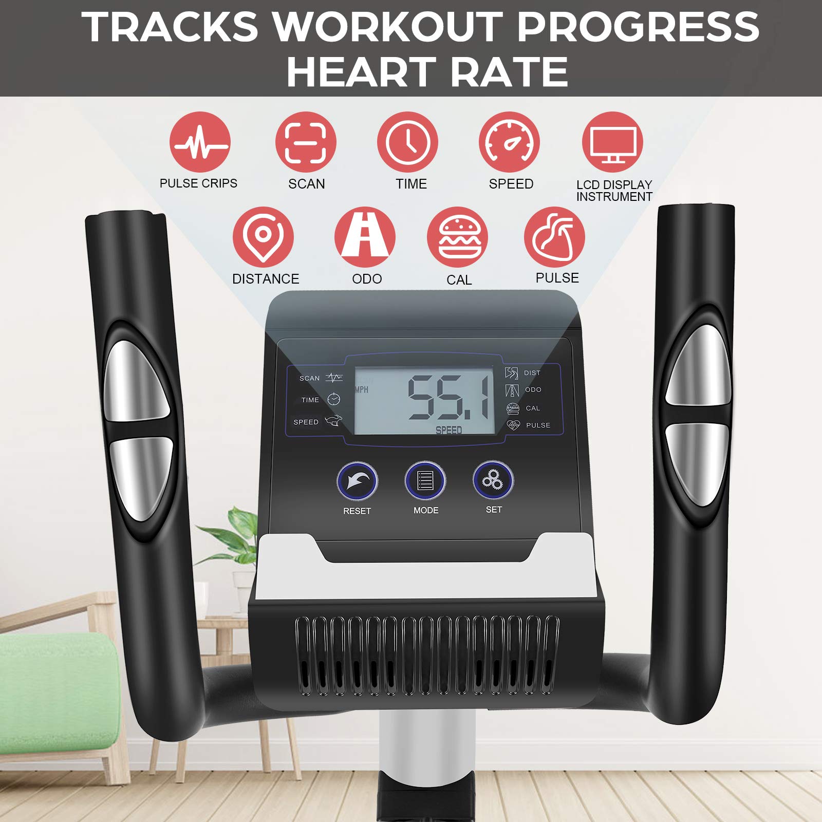 Aceshin Elliptical Machine Magnetic Elliptical Training Machine for Home Use Elliptical Training Machines with LCD Monitor and Smooth Quiet Driven Pulse Rate Grips (Deep Gray)