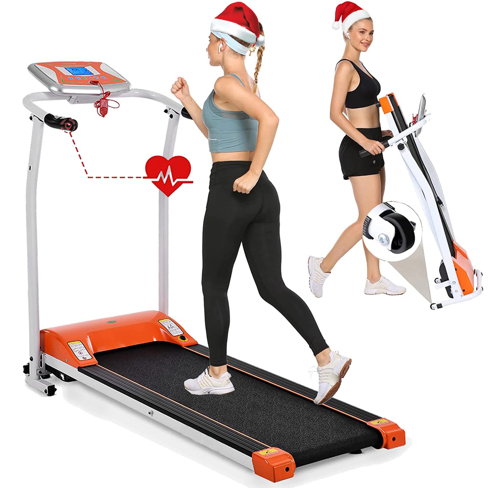 Aceshin Folding Treadmill for Home Gym Electric Compact Treadmills Foldable Walking Jogging Running Machine with LCD Monitor,Pulse Grip and 12 Preset Program Space Saving Installation-Free, Orange