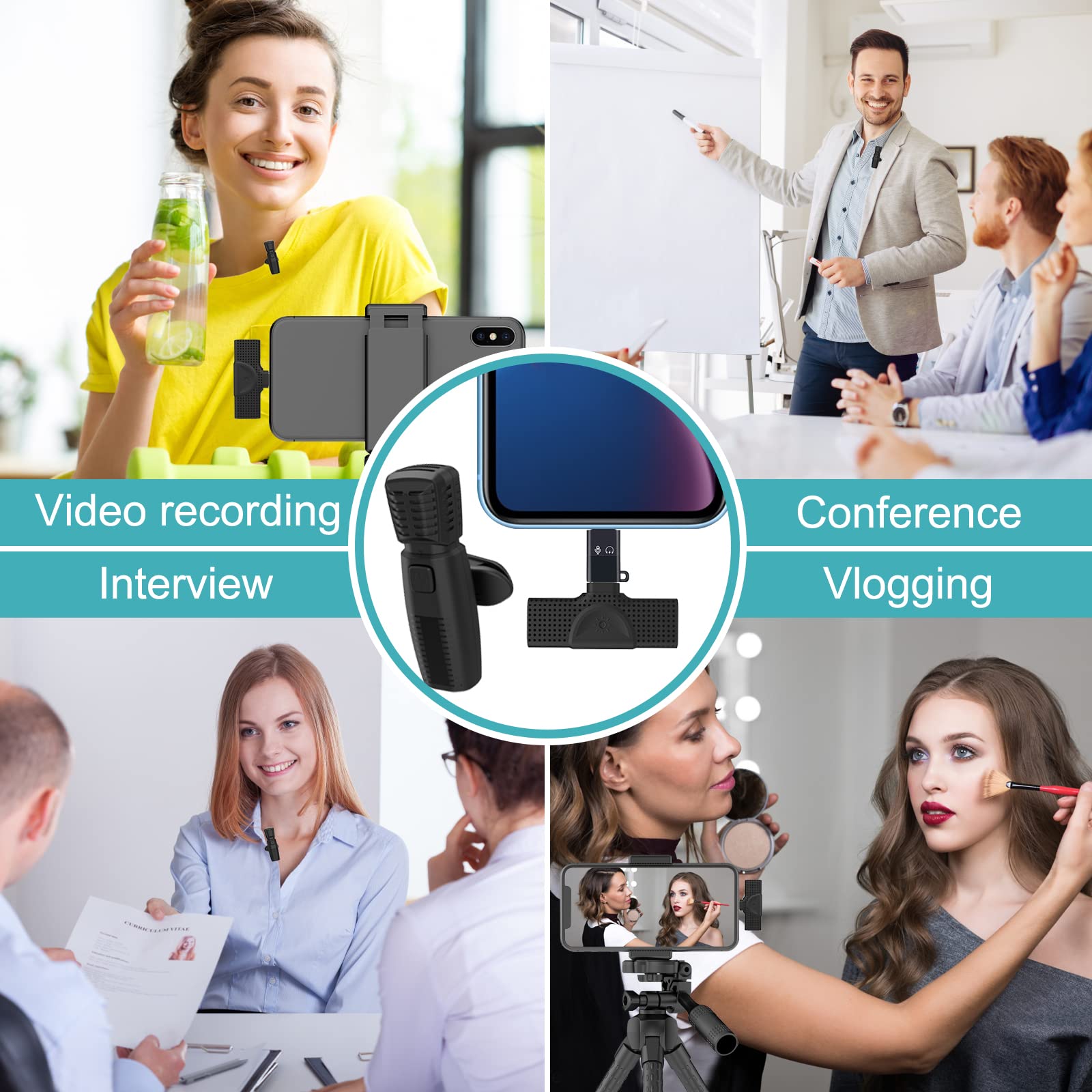 HUHD Wireless Lavalier Microphone Compatible with iPhone iPad Android Devices, Plug and Play Wireless Recording Microphone for TikTok Vlog YouTube, Noise Reduction, No App or Bluetooth Needed