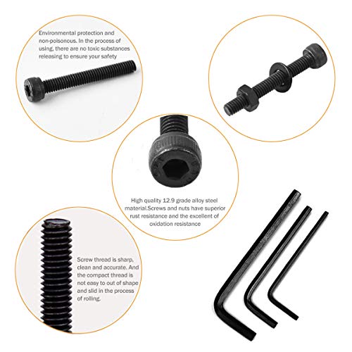 VIGRUE 1080Pcs M4 M3 M2 Socket Head Cap Screws Bolts Nuts Washers Assortment Kit with Allen Wrenches, Small Metric Screws Set Assortment, Black Screws Class 12.9 Alloy Steel