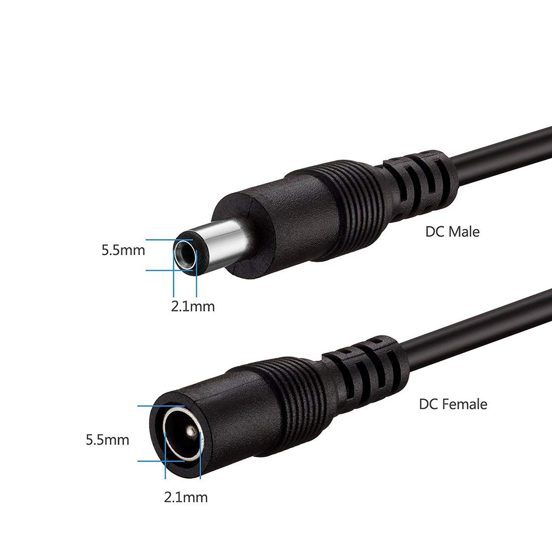 Hiseeu 30ft (10m) DC Power Extension Cable, 5.5mm x 2.1mm, 12V Extension Cord for Security Cameras, IP Camera, Standalone DVR, LED Display, Router, Invoice Printer