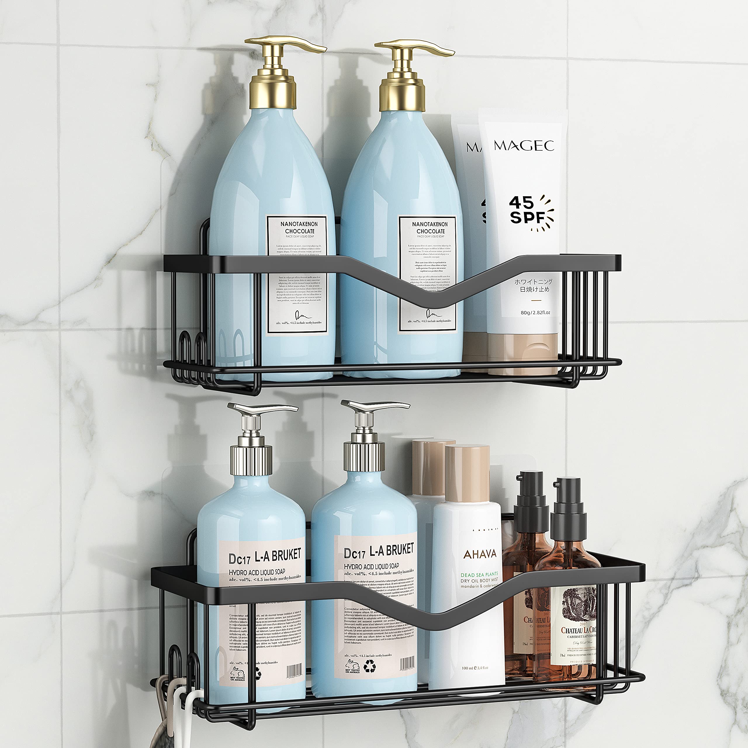 BABYLION1 Black Shower Caddy – 2 Pack, Bathroom Shower Organizer – Rustproof 304 Stainless Steel, Wall Mounted Adhesive Bathroom Shelf for Inside Shower