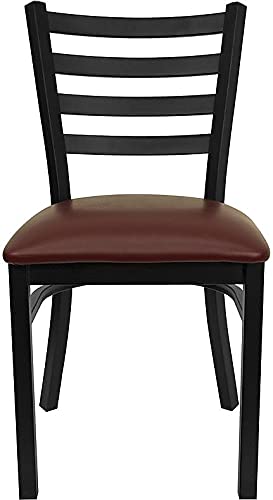 Flash Furniture 4 Pk. HERCULES Series Black Ladder Back Metal Restaurant Chair - Burgundy Vinyl Seat