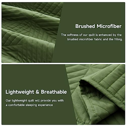 Lavsiry Olive Quilt Bedding Set King Size, Summer Lightweight Green Large Diamond Pattern Bed Spread, Soft Microfiber Bedspread & Coverlet for All Seasons - 3 Piece(1 Quilt, 2 Pillow Shams)