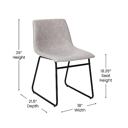 Flash Furniture Butler 18 Inch Commercial Grade LeatherSoft Dining Table Height Chair, Mid-Back Black Sled Base with Light Gray LeatherSoft Upholstery, Set of 2