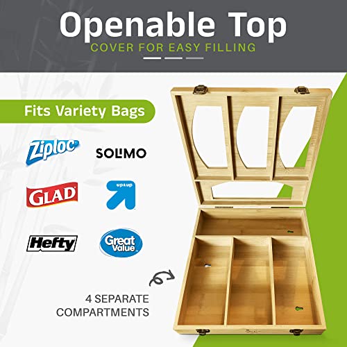 Emekaa Ziplock Bag Organizer for Kitchen Drawer, Bamboo Storage Organizer, Storage Bag Holder, Compatible w/Ziplock, Glad, Hefty, Solimo for Gallon,Quart,Sandwich,Snack