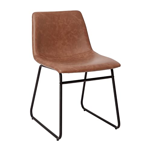 Flash Furniture Butler 18 Inch Commercial Grade LeatherSoft Dining Table Height Chair, Mid-Back Black Sled Base with Light Brown LeatherSoft Upholstery, Set of 2