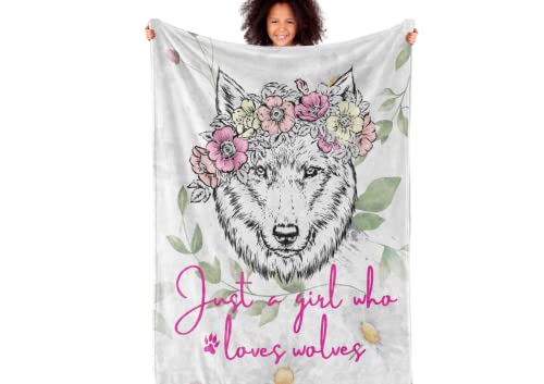 InnoBeta Wolf Blanket, Just A Girl Who Loves Wolves, Wolf Gifts, Wolves Gifts, Wolf Gifts for Girls?Women, Kids, Throw Blanket for Bed, Couch - Grey…