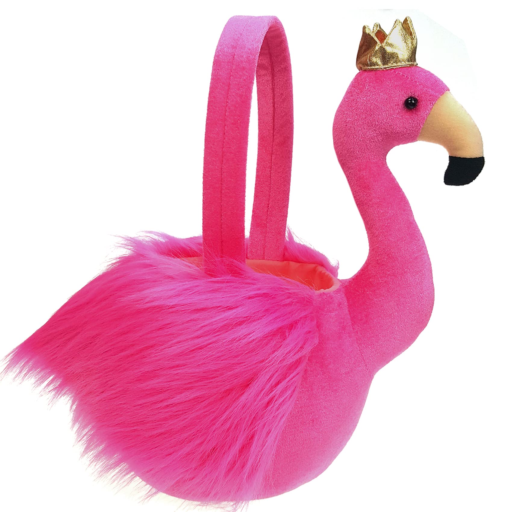 DearSun Exquisite Embroidery ! Personalized Adorable 3D Plush Flamingo Basket Easter Egg Hunting Basket Easter Basket Gift Basket with Embroidery Name (Pink Flamingo Basket with Customization)
