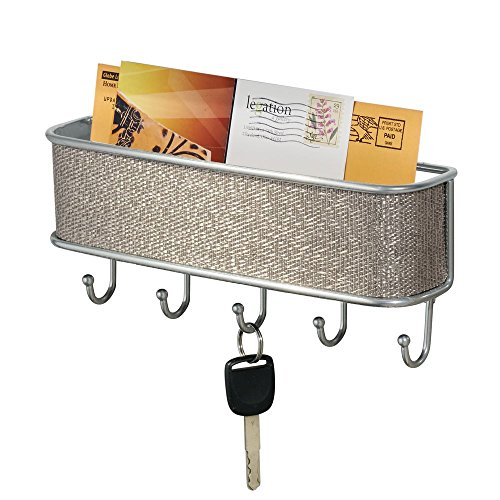 iDesign Twillo Metal Wall Mount Key and Mail Rack, 5-Hook Organizer for Kitchen, Mudroom, Hallway, Entryway, 10.5" x 2.5" x 4.5" - Metallico