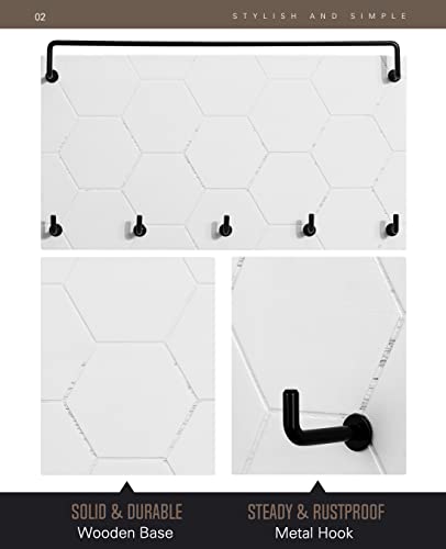 Emibele Sunglass Organizer Wall Key Holder, Decorative Wood Wall Jewelry Organizer Glasses and Sunglass Holder Display with 5 Hooks Key Rack Hanging Eyeglass Storage for Entryway Living Room, White